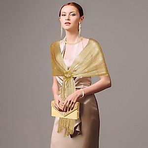 Hicarer 5 Pcs Women Accessories Including Shawls and Wraps, Evening Bag Clutch Purses, Rhinestone Jewelry Sets for Wedding(Cute Style,Gold)