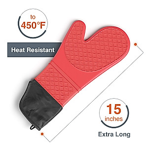Tribal Cooking Extra Long Oven Mitts - Silicone Oven Mitt Set - Heat Resistant Mittens and Pot Holders - Silicone Kitchen Baking Gloves - Heat Resistance to 500 Degrees, Non Slip, Double Layered