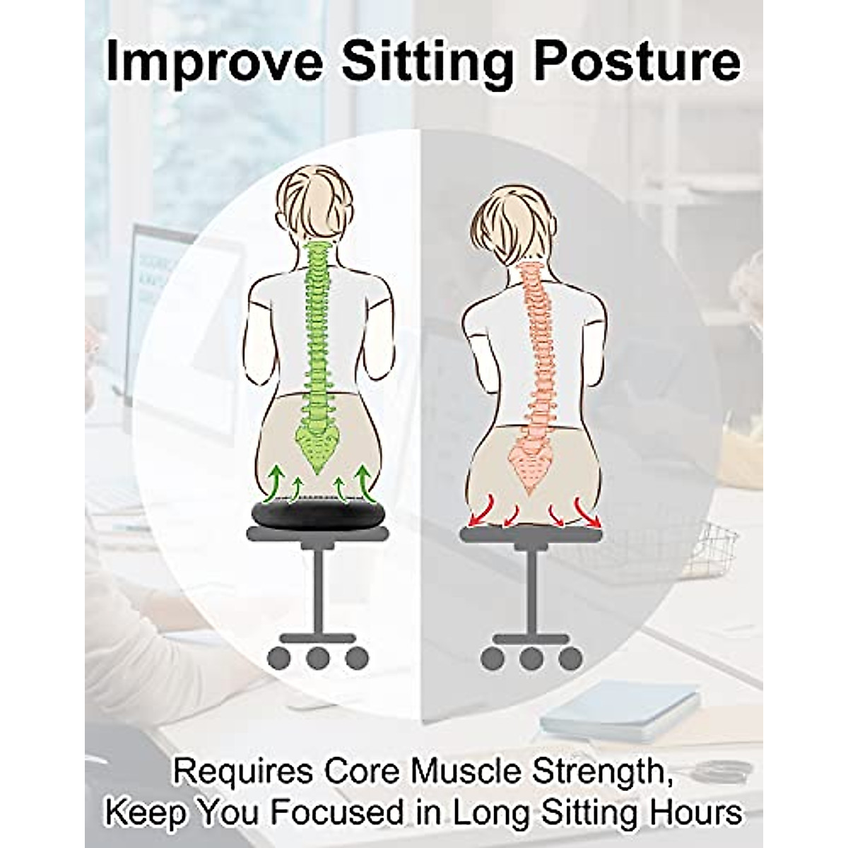 Tumaz Wobble Cushion - Wiggle Seat to Improve Sitting Posture & Stay Focused for Sensory Kids, Balance Disc to Relief Back Pain & Core Strength & Flexible Seating [Extra Thick, Pump Included]