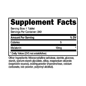 Nutricost Melatonin 10mg, 240 Tablets - 10mg Per Serving, Non-GMO, Gluten Free
