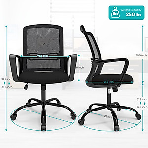 STAFFPENGUIN Ergonomic Computer, Home Wheels, Mid Back Mesh Office Desk Rolling Swivel Task Chair with Lumbar Support Armrests, Black