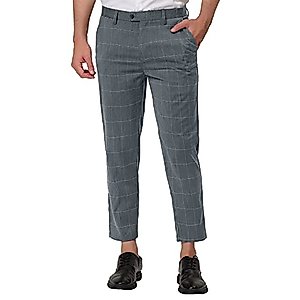 Lars Amadeus Men's Dress Plaid Cropped Pants Slim Fit Flat Front Business Checked Trousers 32 Gray