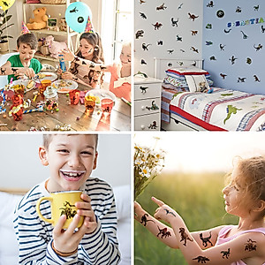 97 Pcs Dinosaur Temporary Tattoos Stickers, Cute Forest Dinosaur Waterproof Tattoo Stickers Theme Party Supplies Decoration Birthday Party Favors Kids Boys Girls Gifts