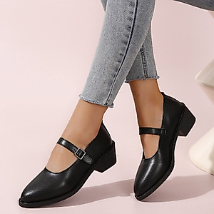 USYFAKGH Women's Soft Sneaker Womens Walking Shoes Slip on Sock Sneakers Fashion Autumn Women Casual Shoes Ckunky Heel Mid Heel Pointed Buckle Solid Black