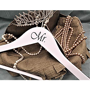 NAHANCO MRMRS20117WH Bridal Hanger Set, White Wood Hangers with Black Imprint (Mr. and Mrs.), 17” (2 Piece Set)
