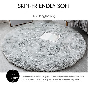 MIEMIE 6x6 Soft Round Area Rug for Bedroom Modern Fluffy Circle Rug for Kids Girls Baby Room Indoor Plush Circular Nursery Rugs Cute Cozy Area Rugs for Living Room, Light Grey