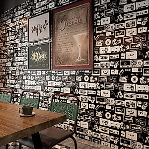 HelloWall 17.71"x78.7" Vintage Wallpaper Peel and Stick Vintage Black and White Wallpaper for Bathroom Waterproof Videotape Self Adhesive Wallpaper Roll Retro Removable Contact Paper Adorn Bookcase