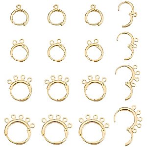 SUPERFINDINGS 40Pcs 4 Styles Brass Leverback Earring Findings Brass Huggie Hoop Earrings Real 24K Gold Plated Earring Hooks for Jewelry Making Crafting Hole: 1~1.5mm Pin: 0.5~1mm