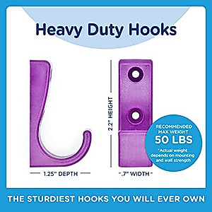 Toughook Heavy Duty Hooks for Hanging Coats, Jackets, Backpacks, Baseball Hats - Wall Mounted Rainbow Color Hangers for Kids, Perfect Hook for Classrooms, Bathroom Robes and Towels | J Hook 7-Pack