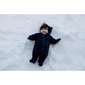 Funky Junque Infant Winter Hat and Mitten Set Newborn Pom Pom Beanie with Fleece Lined Mittens for Baby Boys and Girls (0-9 Mo), Black