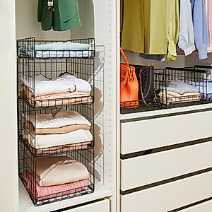 4 Tier Closet Organizers and Storage Shelves for Clothes,4 Pack Stackable Storage Bins Metal Wire Organizer Baskets Containers Drawers with Dividers for Truck Camper RV Closet/Pantries/Wardrobe