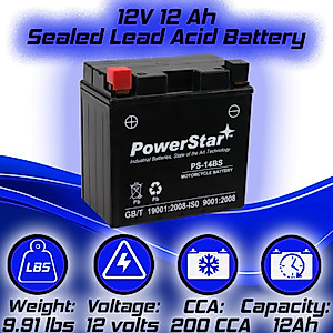 PowerStar YTX14-BS, YTX14, KMX14-BS, FTX14-BS Replacement Battery 200cca High Performance WP14-BS Sealed AGM for Powersports