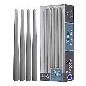 12 Pack Tall Taper Candles - 12 Inch Dark Grey Dripless, Unscented Dinner Candle - Paraffin Wax with Cotton Wicks - 10 Hour Burn Time