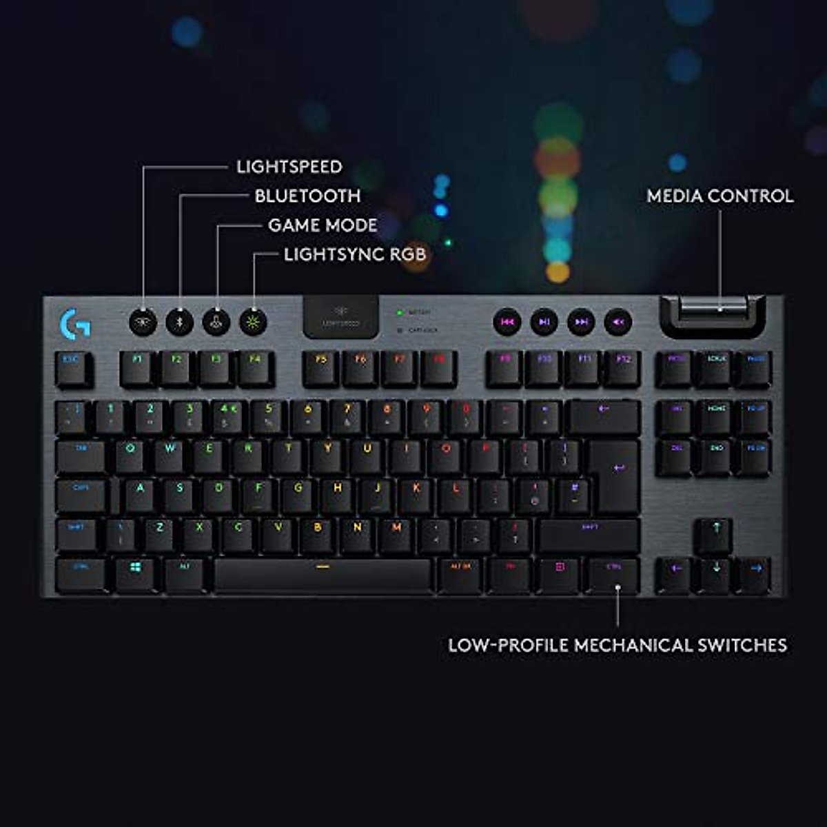Logitech G915 TKL Tenkeyless Lightspeed Wireless RGB Mechanical Gaming Keyboard, Low Profile Switch Options, Lightsync RGB, Advanced Wireless and Bluetooth Support - Clicky,Black