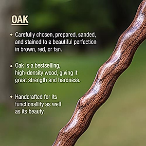 Brazos Handcrafted Wood Walking Stick, Twisted Oak, Hitchhiker Style Handle, for Men & Women, Made in the USA, Brown, 55"