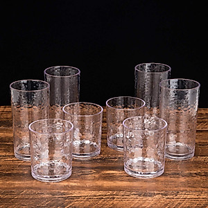 KX-WARE 20-ounce Acrylic Glasses Plastic Tumbler, set of 6 Clear - Hammered Style, Dishwasher Safe, BPA Free