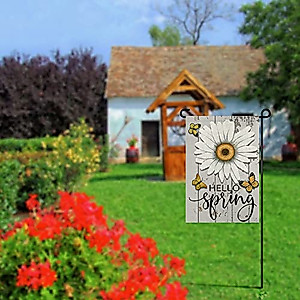 Hello Spring Flower Garden Flag 12x18 Inch Double Sided Burlap Outside, Seasonal Floral Sign Yard Outdoor Small Flags DF237