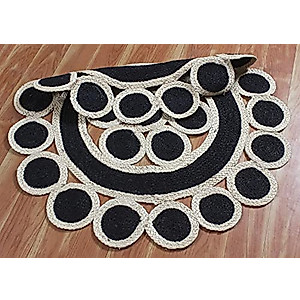CASAVANI Cape Code Circle Area Rug - 6 x 6 Feet Beige Black Pattern Natural Jute Mat Ideal for High Traffic Area in Bedroom Bedside Round Dining Side Round Living Room Hallway and Kitchen Mat