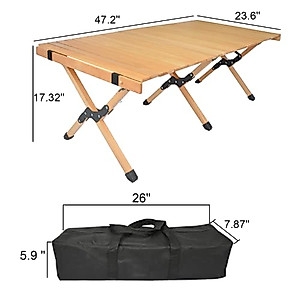 XSTRAP STANDARD 4ft Portable Wooden Folding Travel Camping Table for Outdoor/Indoor Picnic, BBQ, Hiking with Carrying Bag, Multi-Purpose for Patio, Garden, Backyard, Beach
