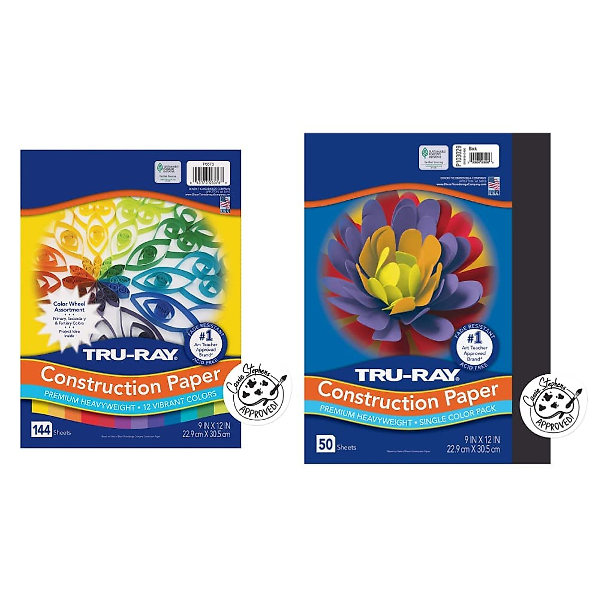Tru-Ray Construction Paper Bundle - Color Wheel Assortment (144 Sheets) + Black Construction Paper (50 Sheets)