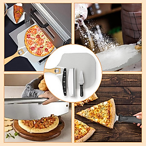CasaCulina Pizza Peel Aluminum Pizza Spatula, 12 x 14 Inch Metal Pizza Paddle with Foldable Wooden Handle & Rocker Cutter, Pizza Peel Set for Family Pizza Oven Baking Pizza, Dough, Bread & Pastry