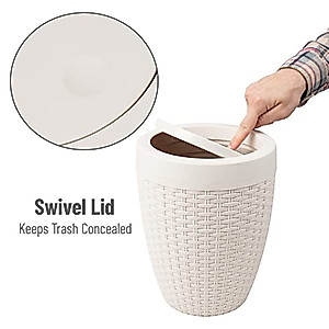 Mind Reader Basket Collection, Round Wastepaper Basket and Toilet Brush Set, Premium Wicker Design, 2 Piece Set, Swivel Lid Bin is 8.75"W x 11.25"H, Brush is 15.25"H, 8.75"L x 8.75"W x 11.25"H, Ivory