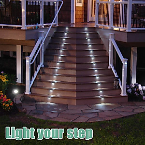 GIGALUMI 6 Pack Solar Step Deck Lights, Stainless Steel Waterproof Led Solar Lamp for Outdoor, Pathway Yard Stairs Fences. (White)