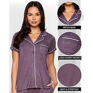 bebe Womens Pajama Sets - Notch Collar Pajama Top and Pajama Pants PJ Set - Ladies Pajamas (Midnight Lavender, Large)