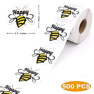 muminglong Muminglong 1.5 Inch Happy Bee Sticker,Thank You Sticker,Small Shop Sticker, Small Business, Handmade Sticker,Packaging Sticker, Baby Shower Sticker,500 PCS