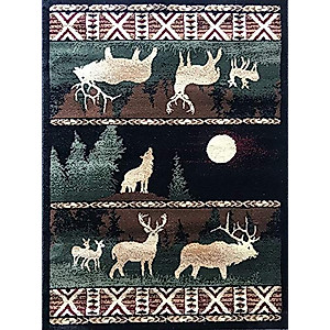 Carpet King Cabin Style Area Rug Country Lodge Elk Deer Wildlife Design 382 (7 Feet 7 Inch X 10 Feet 6 Inch)