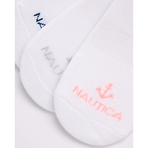 Nautica Women's No Show Stretchy Sport Liner Socks with Non Slip Grip (6 Pack), Size 4-10, All White