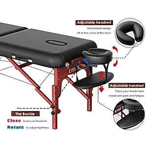 CLORIS 84" Professional Massage Table Portable 2 Folding Lightweight Facial Salon Spa Tattoo Bed Height Adjustable with Carrying Bag & Wooden Leg Hold Up to 1100LBS