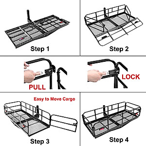 OKLEAD 500 Lbs Heavy Duty Hitch Mount Cargo Carrier 60" x 24" x 14.4" Folding Cargo Rack Rear Luggage Basket Fits 2" Receiver for Car SUV Camping Traveling