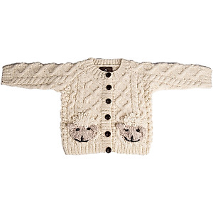 Irish Aran Baby Shepley Button Down Cardigan with Cute Sheep