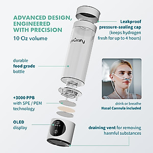 PIURIFY - 9.5 Oz Hydrogen Water Bottle Generator - up to 4100ppb Easy to use Hydrogen Water Machine with Advanced SPE/PEM Technology, Water Ionizer, Hydrogenated Water, Hydro Water Bottle (Silver)