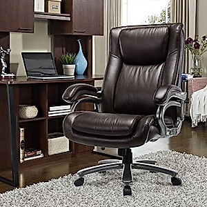 Big & Tall 400lb Office Chair - High Back Executive Computer Chair Heavy Duty Metal Base and Adjustable Tilt Angle Large Bonded Leather Desk Swivel Chair, Ergonomic Design for Lumbar Support (Brown)
