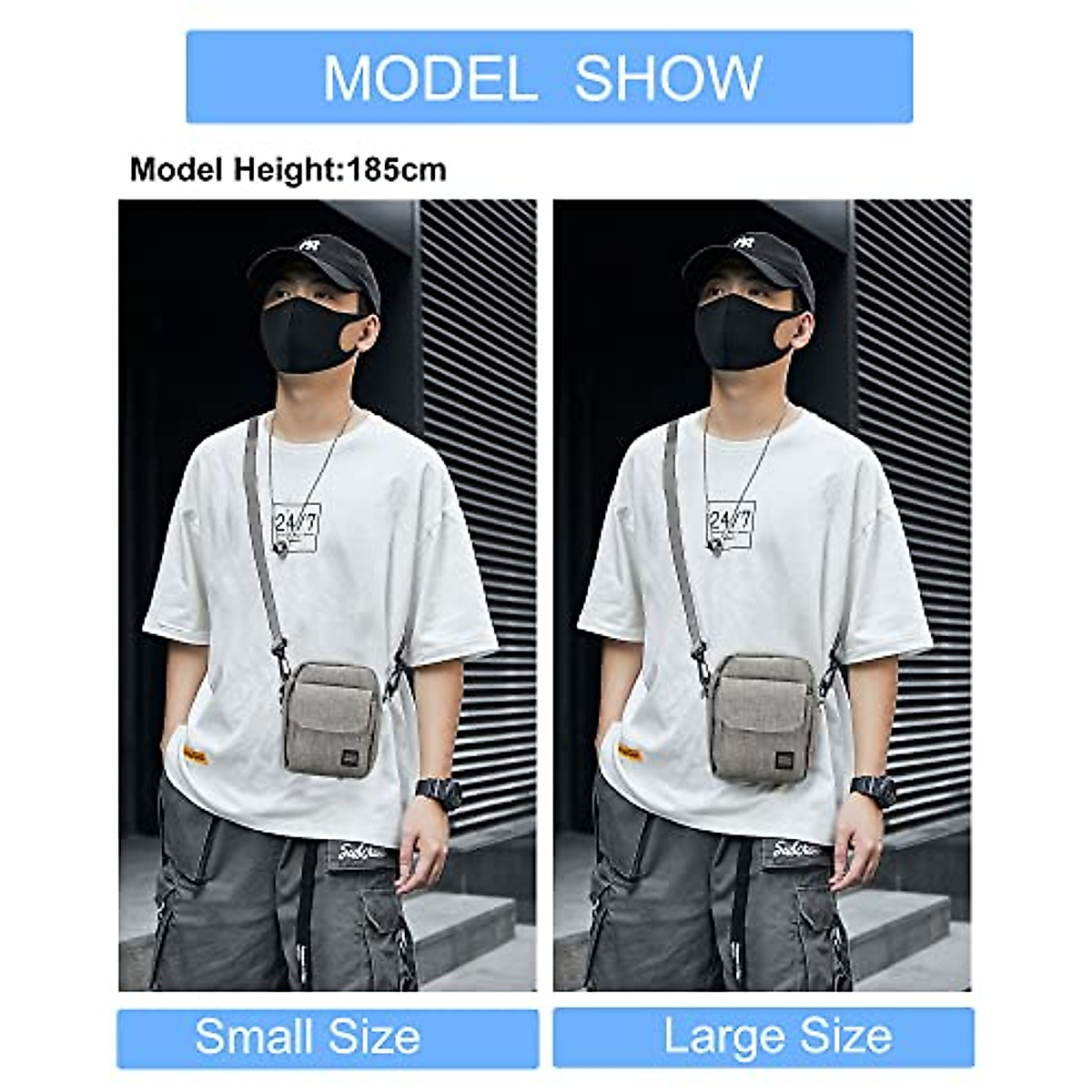 Grey Small Side Shoulder Bag Crossbody Bag for Men Women Mini Messenger Bag Satchel Bag Travel Purse Wallet Passport Holder Bag, Cell Phone Purse Neck Pouch Wallet- Unisex Large Size