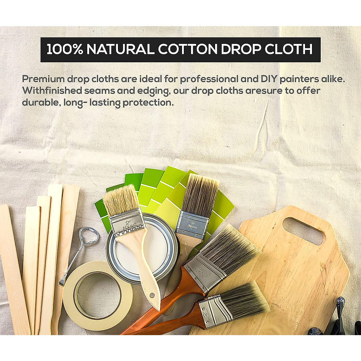 Textila Canvas Drop Cloth for Painting (Size 6x9 Feet - Pack of 2) Painters Drop Cloth for Painting, Furniture, Crutains & Floor Protection - All Purpose Thick Canvas tarp with Double Stitched Edges