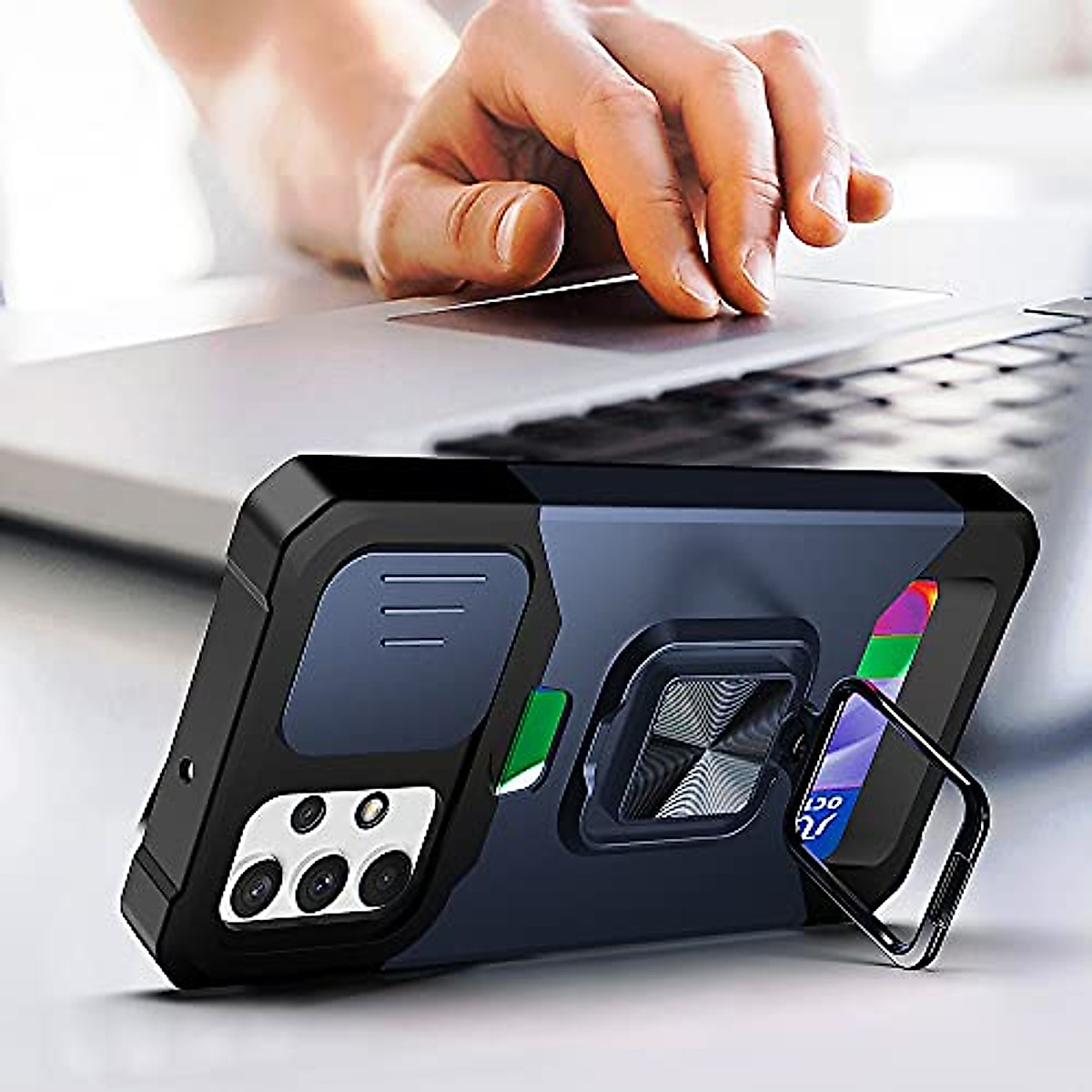 NKECXKJ Design for iPhone 13 Mini Phone Case with Screen Protector Card Holder Stand Kickstand Heavy Duty Slim Shockproof Hybrid Rugged Drop Protective Cover for Women Men Girls 5.4 inch Blue