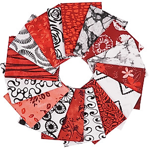 Soimoi 16 Pc Fat Quarter Bundle, Batik Print 18"x 22" DIY Patchwork- 100% Cotton Pre-Cut Quilting Fabric Red,White,Black