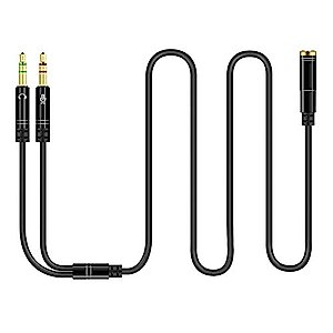 Canfon Headphone Splitter for Computer 3.5mm Female to 2 Dual 3.5mm Male Headphone Mic Audio Y Splitter Cable Smartphone Headset to PC Adapter(100CM, Black)