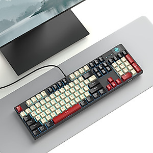MageGee Mechanical Gaming Keyboard MK-Armor LED Blue Backlit and Wired USB 104 Keys Keyboard with Red Switches, for Windows PC Laptop Game(Black&White)…
