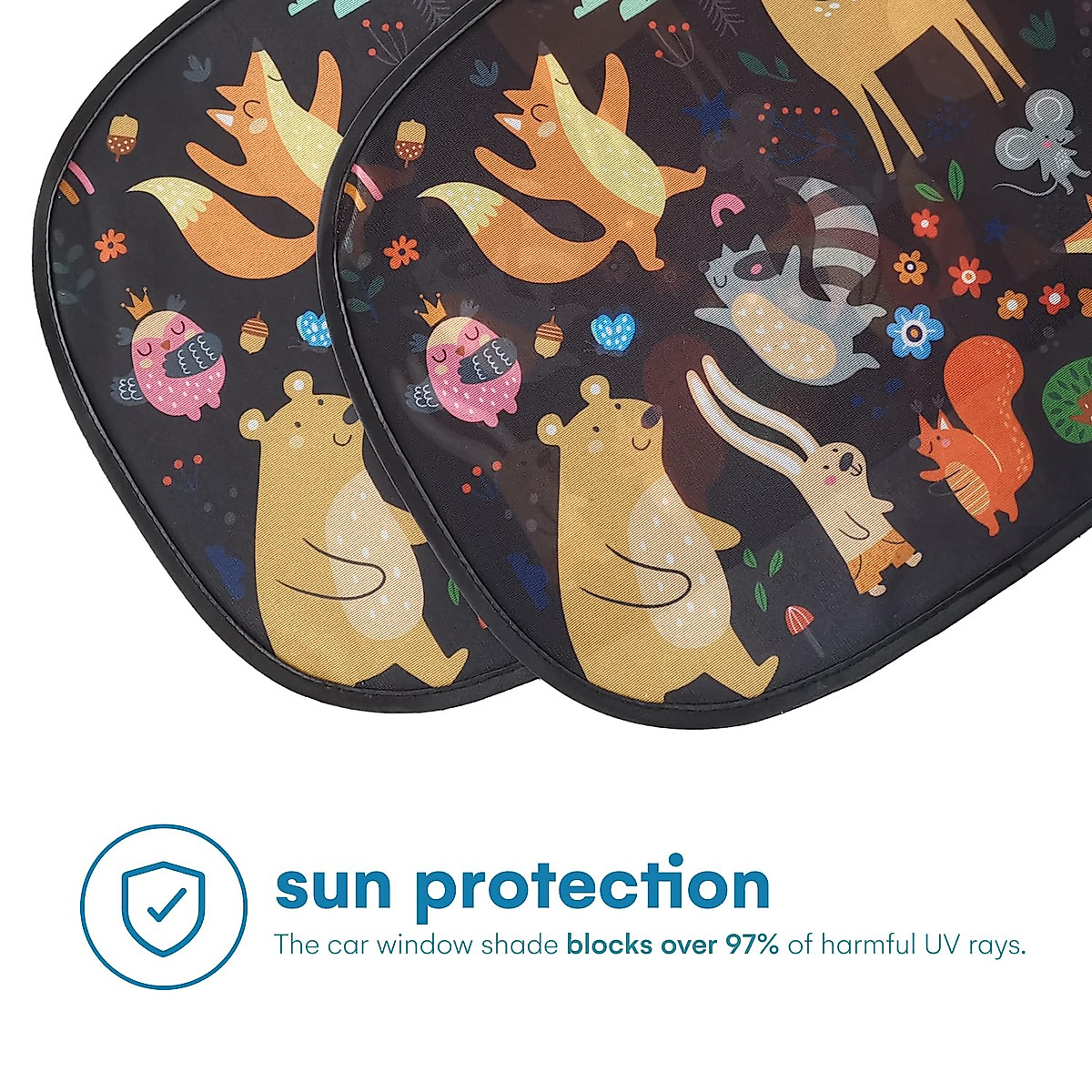 Car Window Sun Shade for Baby - Sun Blocker Cover - Sun Visor for Car Side Window - Sun Shield Protector for Baby - Sunshades for Side and Rear Car Windows - Cartoon Animal Design (2 Pack) 19"x12"
