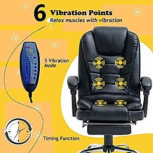 AMERROBIL Reclining Massage Office Chair with Footrest, Executive Office Chair with Lumbar Support, Computer Chair Home Office Desk Chair with Armrests, Adjustable Height/Tilt, 280lb Capacity, Black