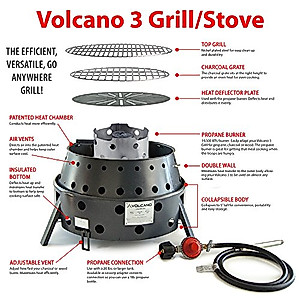 Volcano Grills 3-Fuel Portable Camping Stove/Fire Pit, Charcoal, Collapses down to 5 inches; for convenient portability and storage (VL-20-300)