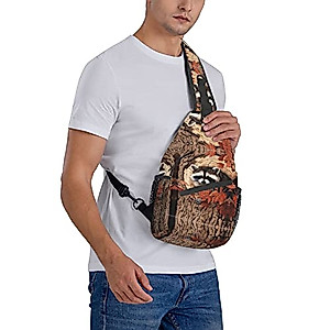 Raccoon In The Fall Tree Hole Man Woman Sling Backpack Multipurpose Chest Bag Travel Daypack Anti-Theft Cross Body Bag