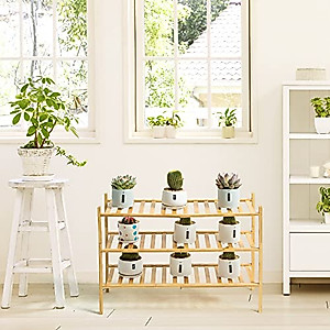 WANGMUXIA 3-Tier Bamboo Shoe Rack，Free Standing Shoe Racks Stackable Shoe Rack，Entryway，Hallway, Bathroom and Living Room，Multifunctional Bamboo Rack in Different Combinations (3-Tier)