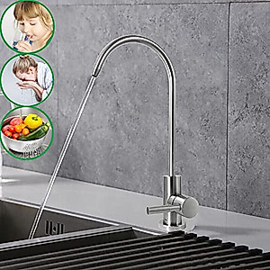Drinking Water Faucet 100% Lead-Free Kitchen Water Filter Faucet Stainless Steel Cold Water Bar Sink Faucet for Water Purifier Filter Filtration System, 1/4-inch Tube, Brushed Finish