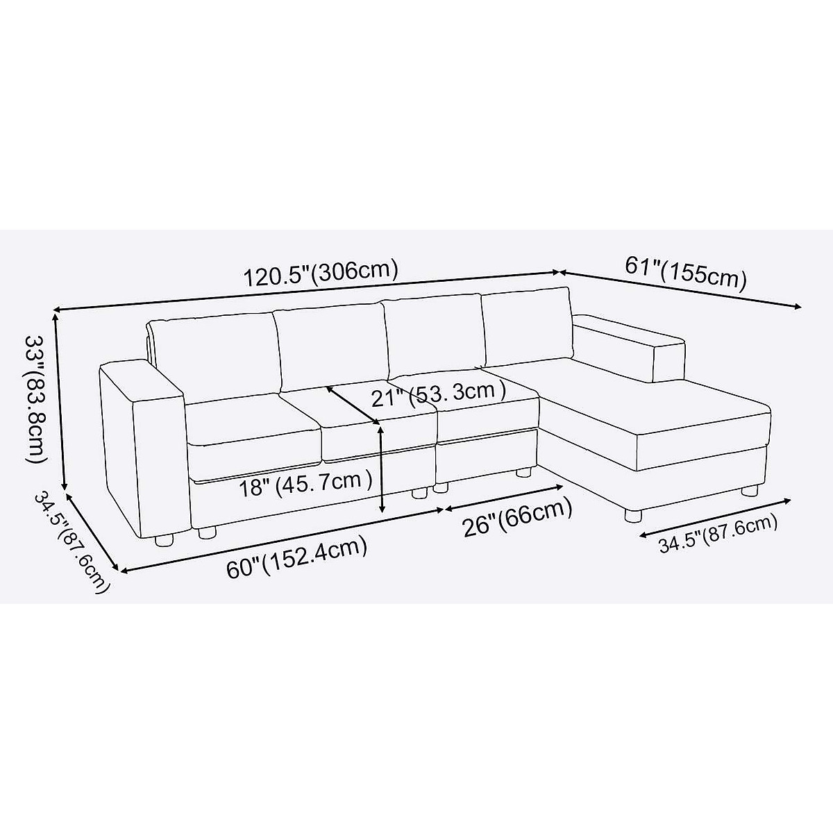 Lilola Home Dunlin Sofa with Reversible Chaise in Dark Gray Linen