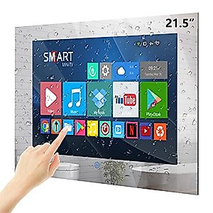 【H2 Chip Android 11.0 System & 500 cd/㎡ High-Brightness 2023 Model】Haocrown 21.5-Inch Touchscreen Bathroom TV IP66 Waterproof Smart Mirror TV 1080P LED TV Built-in ATSC Tuner Wi-Fi Bluetooth(8GB+64GB)